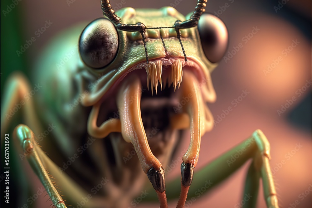 Стоковая иллюстрация « a close up of a bug with its mouth open and ...