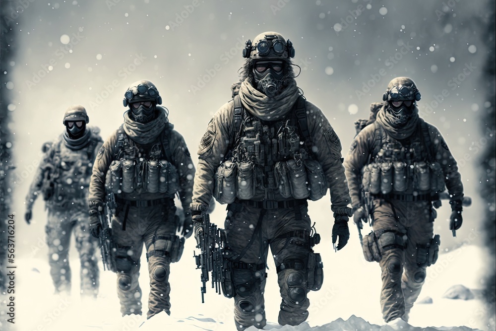 Snow Special Forces Military Unit in Full Tactical Gear in the desert ...