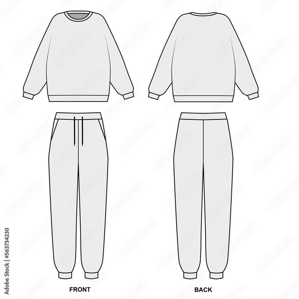 Vector contour drawing of a crew-neck sweatshirt and sweatpants ...