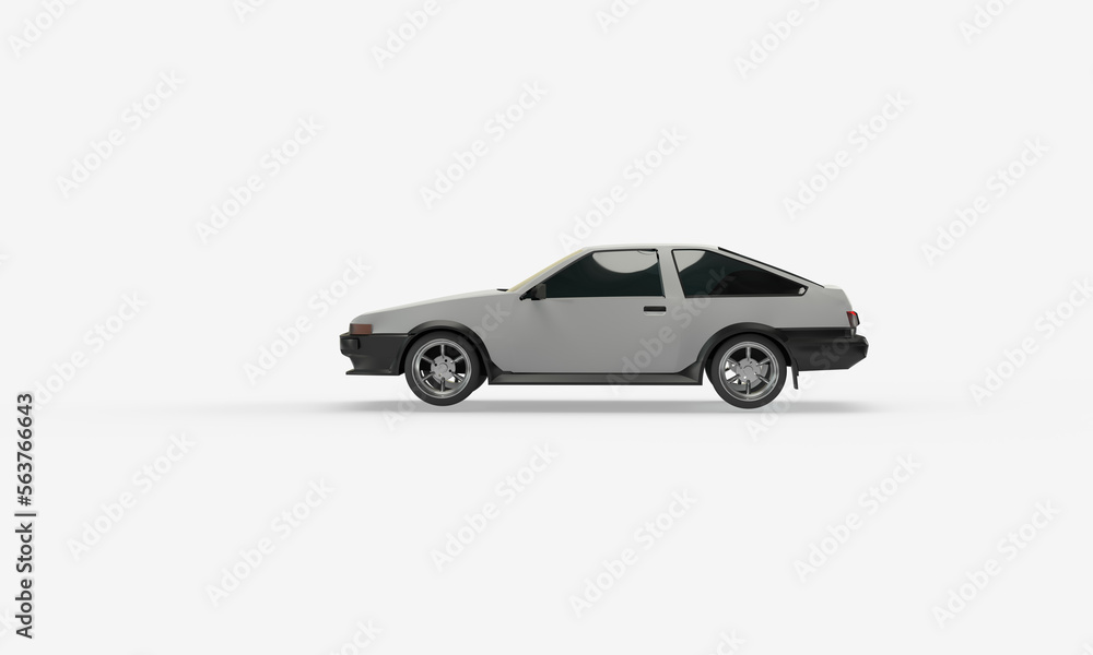 Toyota ae86 car, 3d rendering. Side view. White background. Stock ...