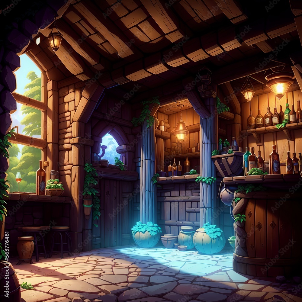 Medieval Tavern: Fantasy Illustration of an Old European Building with ...