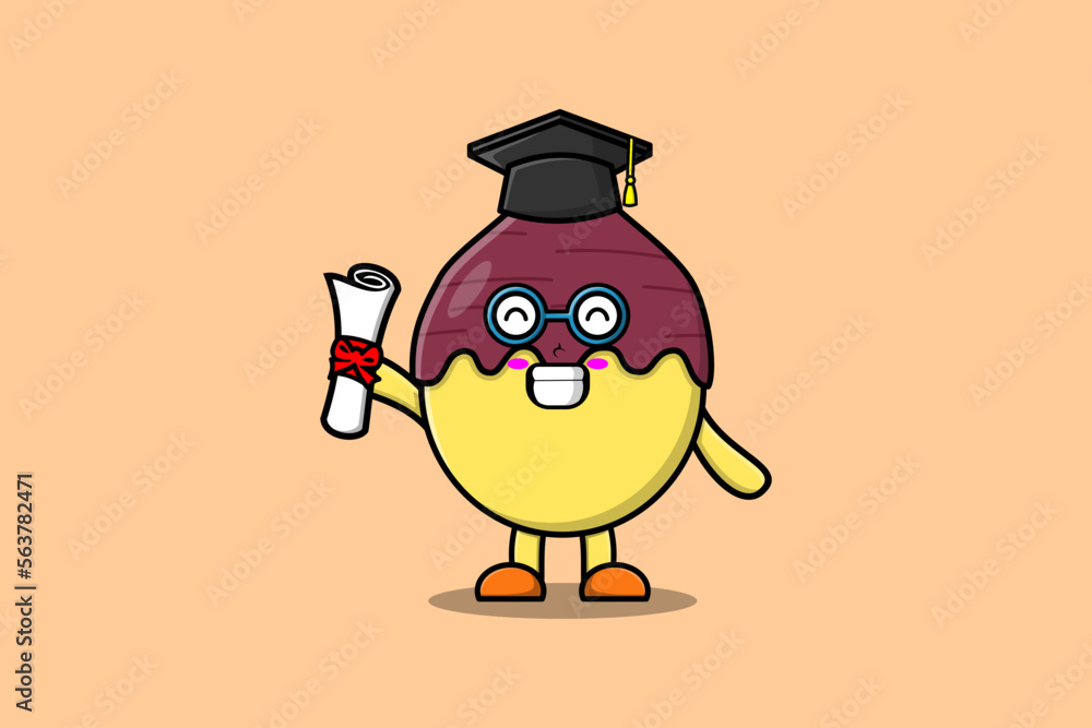 Vektor Cute cartoon Sweet potato student character on graduation day ...