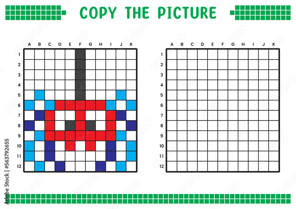 Copy the picture, complete the grid image. Educational worksheets drawing with squares, coloring ...