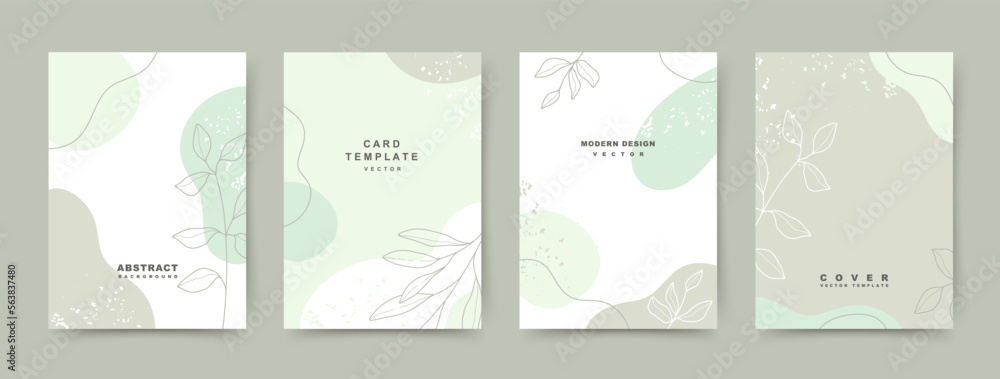 Simple neutral modern abstract background with floral elements in a ...