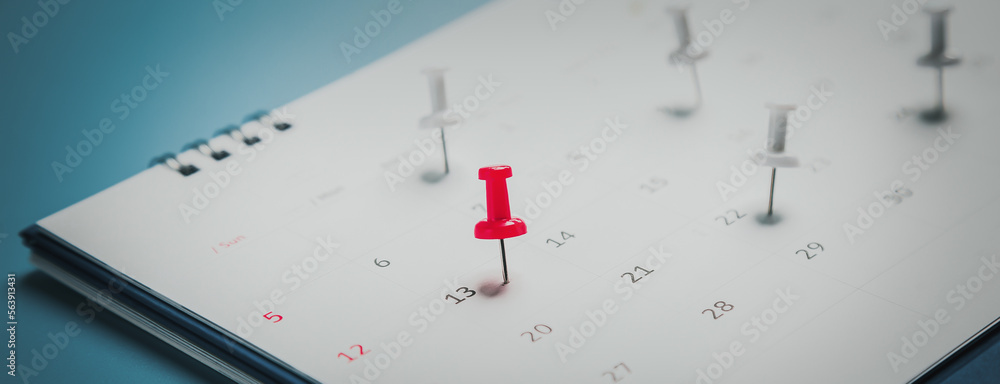 Embroidered red pins on a calendar event Planner calendar,clock to set ...