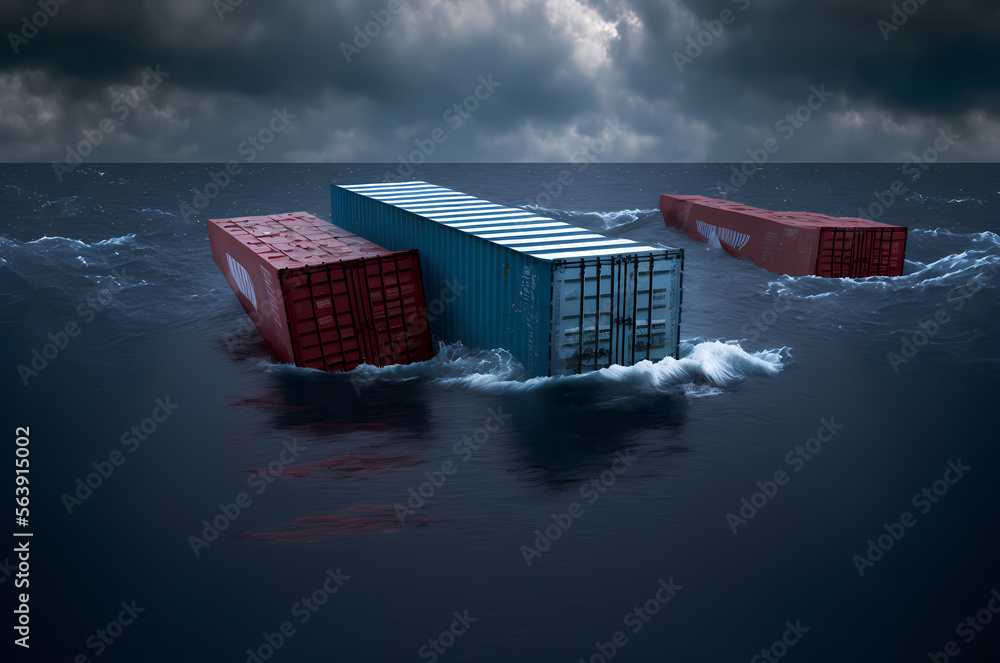 Shipping Containers fall into blue water, Cargo ship crash in storm at ...
