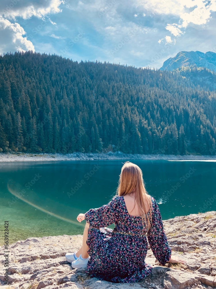 Beauty of nature and person, A girl with Amaizing view on Durmitor lake ...