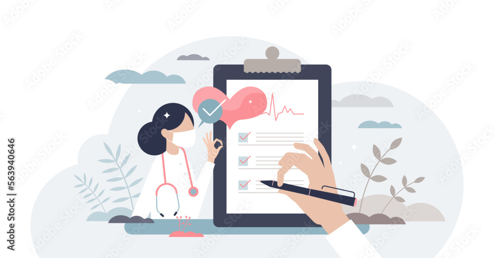 Medical checkup as annual doctor health test appointment tiny person ...