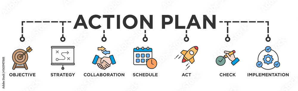 Action plan banner web icon vector illustration concept with icon of ...