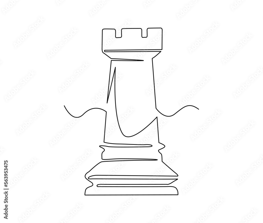 Continuous one line drawing of chess rook. Simple chess toren line art ...