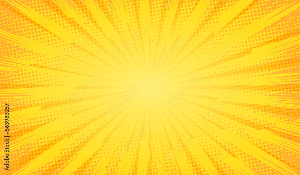 Yellow comics background. Abstract lines backdrop. Bright sunrays ...