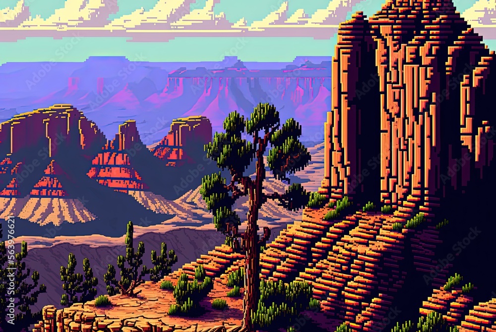 Pixel art Grand Canyon, canyons of the United States, background in ...
