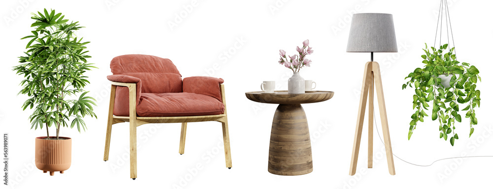 Various elements for use in interior design, isolated on transparent ...