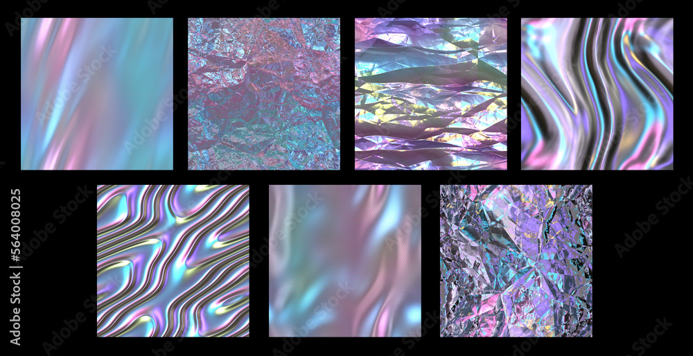 Set of unicorn holographic light tissue patterns textures - iridescent ...