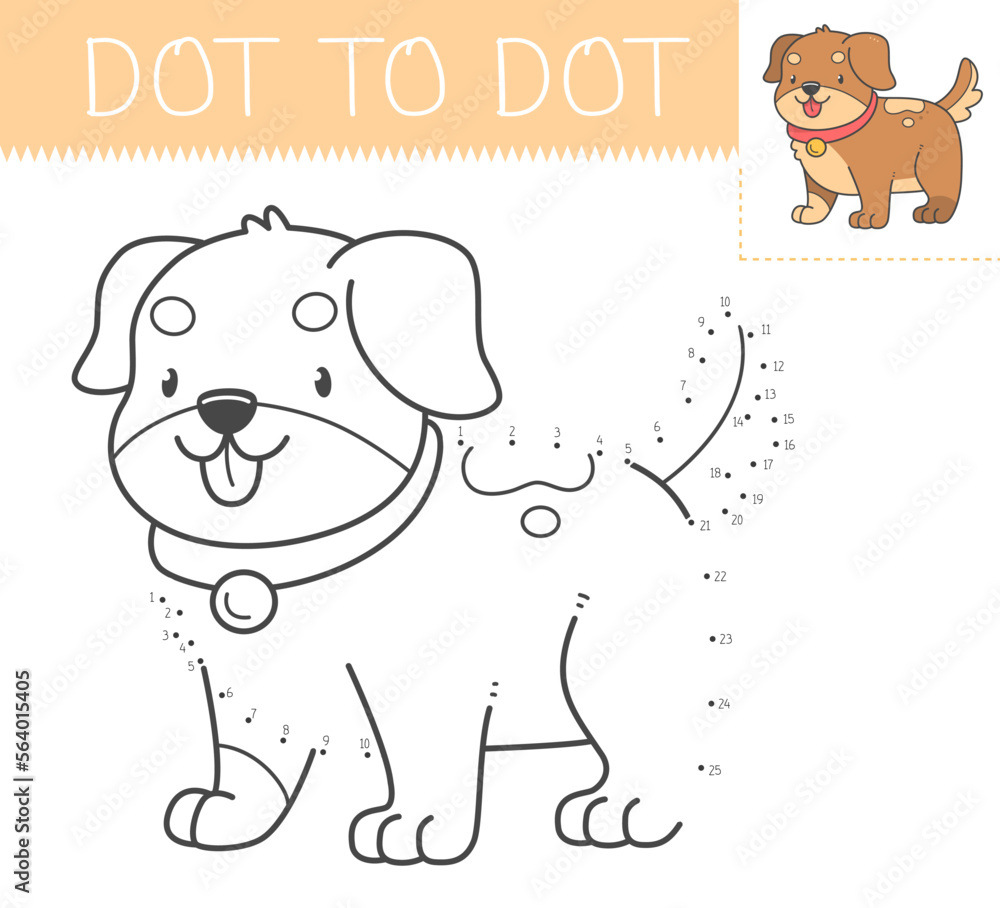 Dot to dot game coloring book with dog for kids. Coloring page with a ...