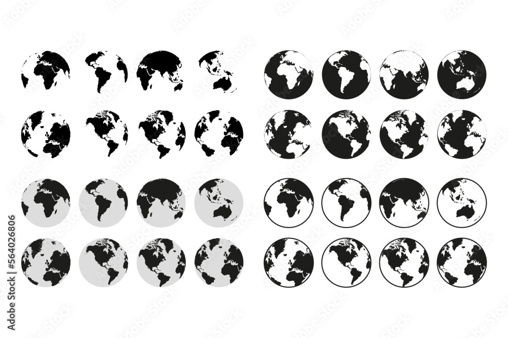 Earth Icons - World Icon Set - Planet Earth - Globe - Continents ...