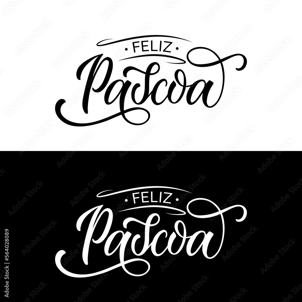 Feliz Pascoa handwritten text (Happy Easter in Portuguese) with bunny ...