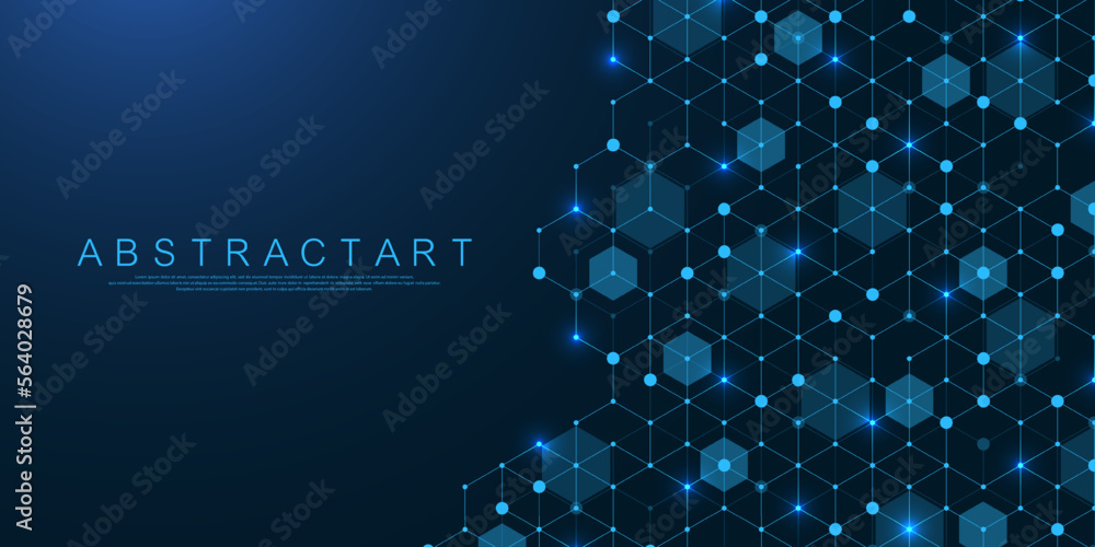 Technology abstract lines and dots connect background with hexagons. Hexagons connection digital ...