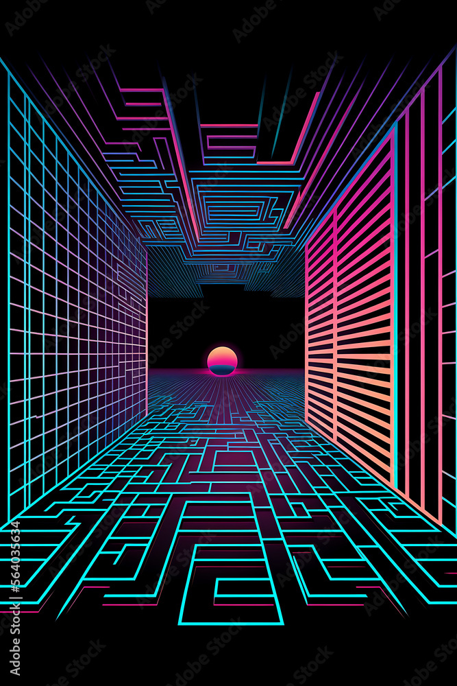 Retrowave Maze Labyrinth Circuit Pattern Background for EDM Rave DJ ...