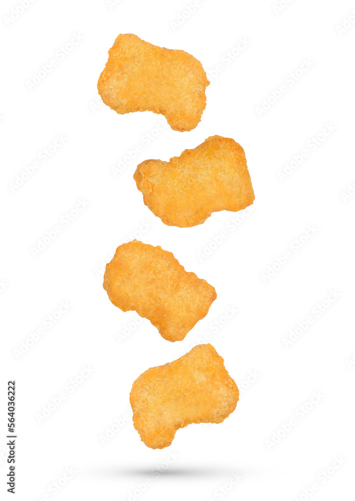 Fried chicken nuggets falling in the air isolated on transparent ...