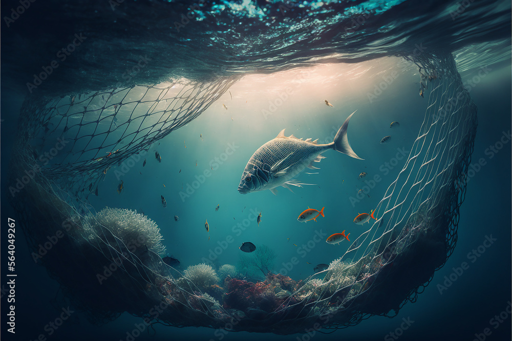 Awareness of the Impacts of Overfishing. Fish Caught In Nets Underwater ...