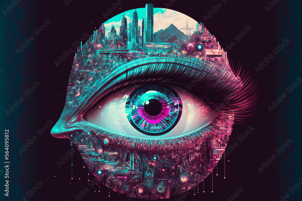 surrealism big eye tech vaporwave scifi glitch Stock Illustration ...