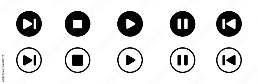 Play and pause icon set. Media player icon set. Music player icon set. Media player icon ...