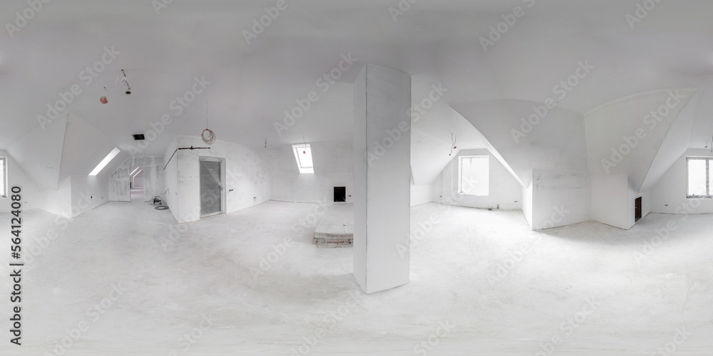 full seamless spherical hdri 360 panorama white empty room in the attic ...