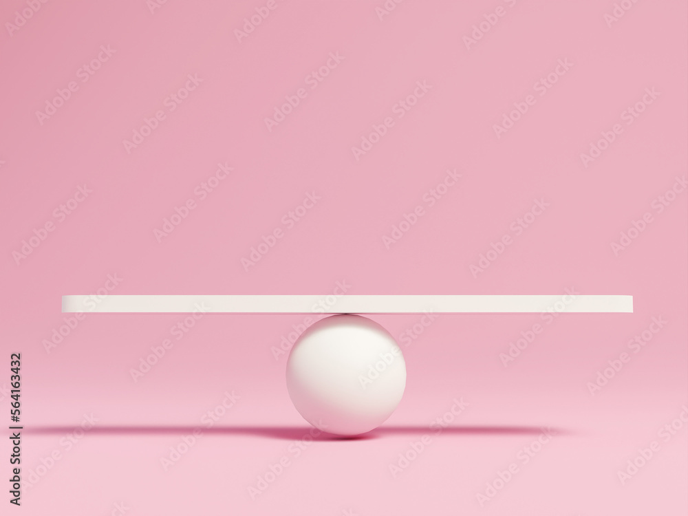 3D see saw balance isolated on pink background. The seesaw has a pivot ...