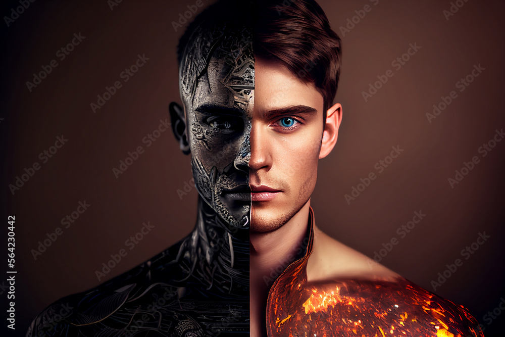 Artificial intelligence, a futuristic humanoid cyber man with a neural ...