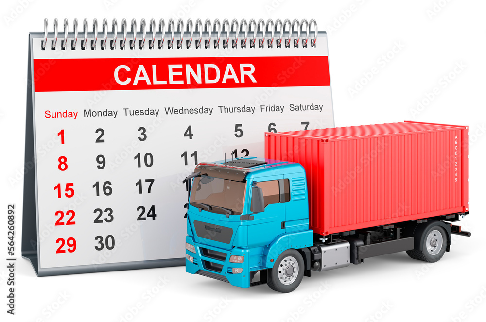 Desk calendar with truck, 3D rendering Stock Illustration | Adobe Stock