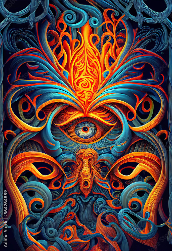 Goddess illustration of psychedelic art. The sun and face of goddess. Surreal art. Mythology ...