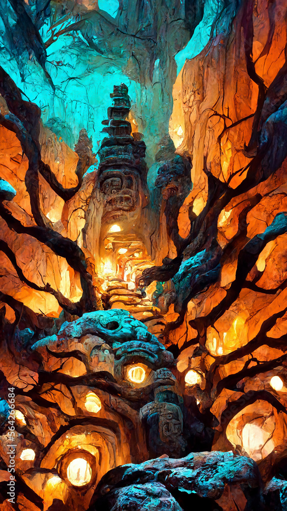 Mayan civilization forest land cave illustration art Generative AI ...