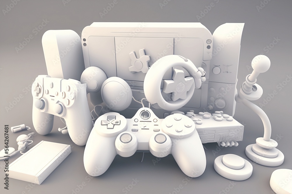 Illustration Stock 3D white standard geypad, game console in the ash ...
