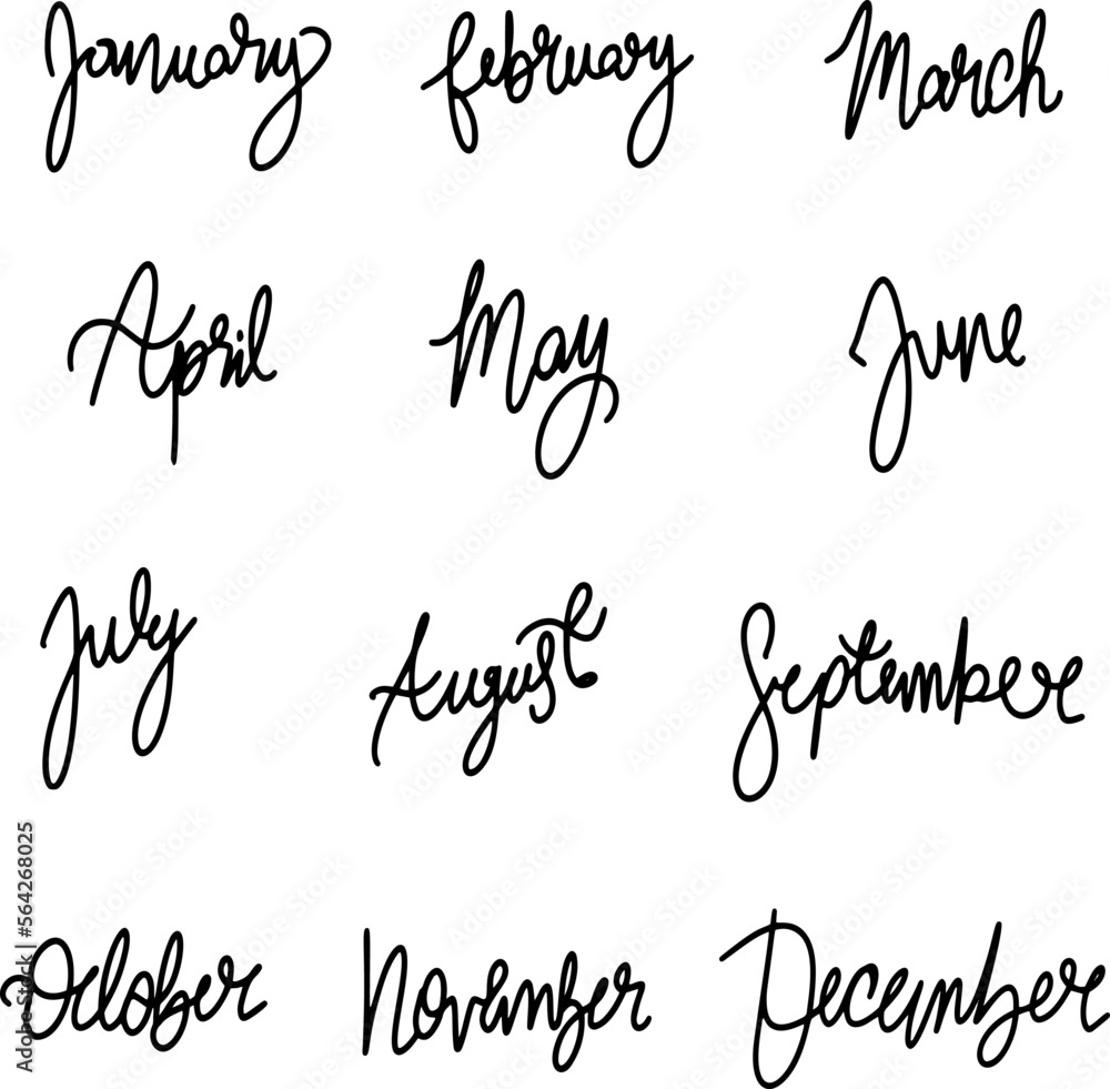 Month of the year. Hand written lettering isolated on white background ...