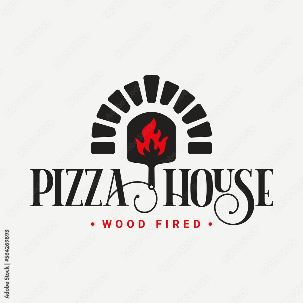 Pizza logo with pizza shovel and oven flame Stock Vector | Adobe Stock