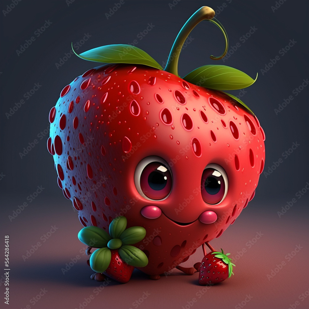Cute strawberry cartoon character | Generative Stock Illustration ...