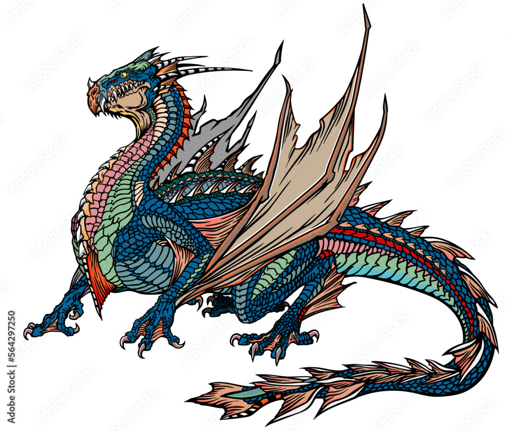 Majestic sea or water dragon. A mythological creature with bat-like ...