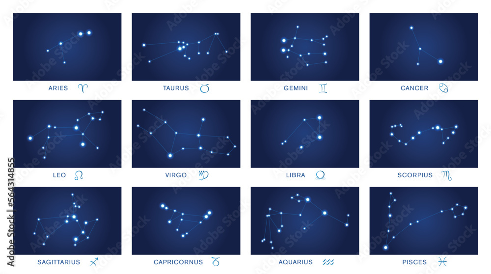 Constellations of the twelve signs of the zodiac on the celestial ...