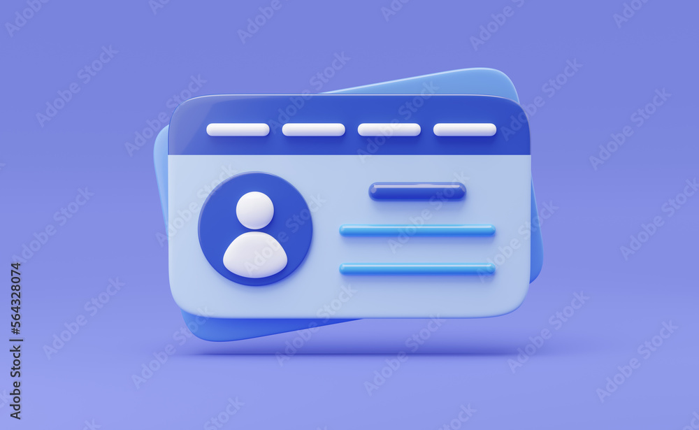 3d Id card icon. Identification card floating isolated on blue ...