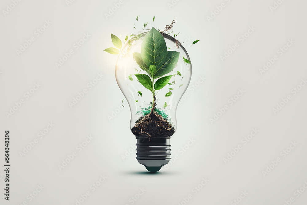 Sustainable ecological energy icon. Shining electric ecology light bulb ...