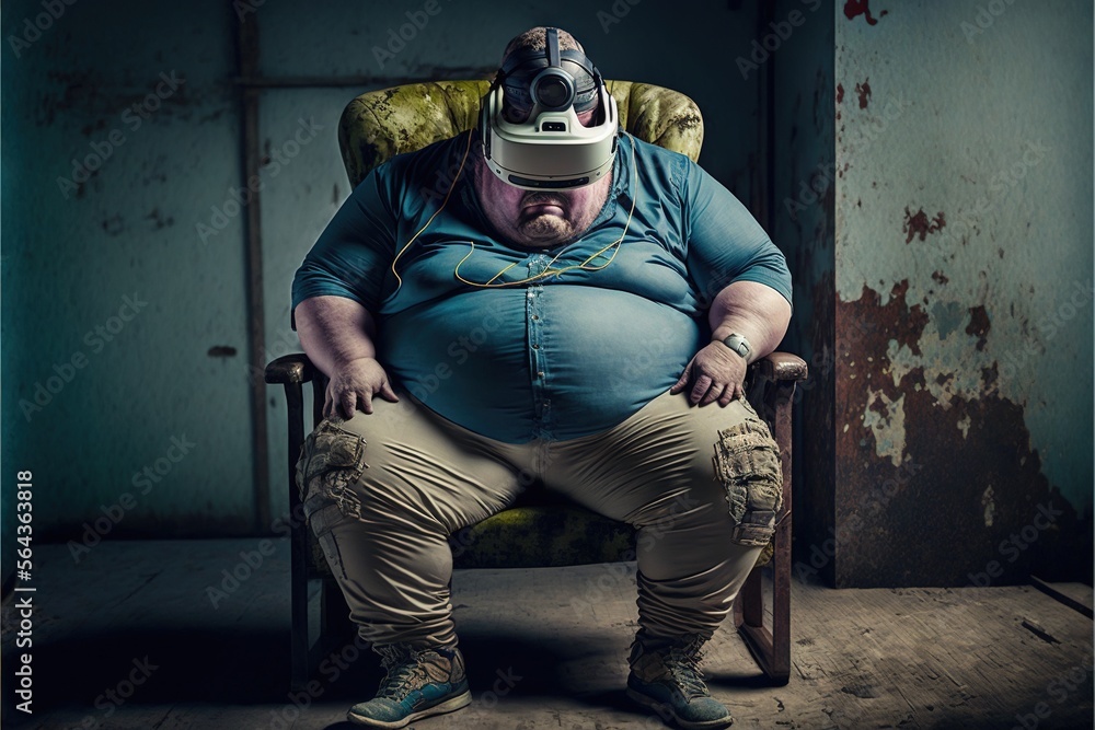 Stock-Illustration „Fat Nerd man sitting in a chair playing VR ai ...