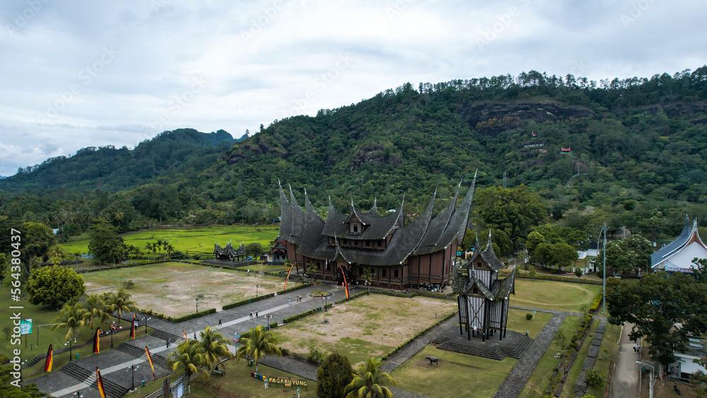 Aerial view of Istano Baso Pagar Ruyung, a heritage building with ...
