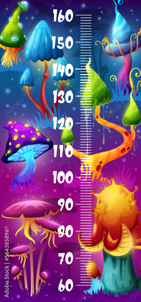 Kids height chart. Magic mushrooms in fairy forest. Child height ...