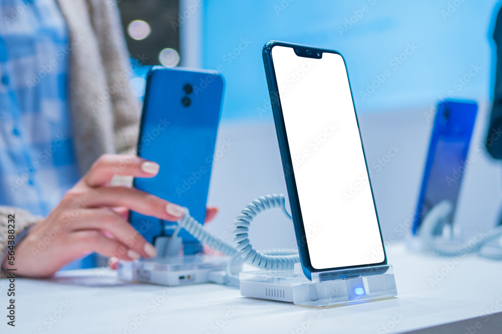 ภาพถ่าย Stock Mockup image: new model of smartphone with blank white ...