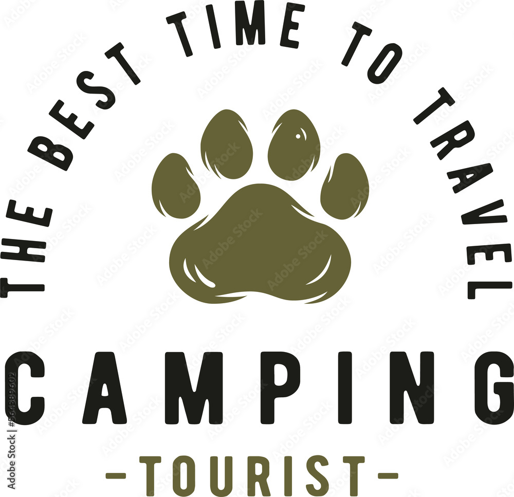 Camping footprint for travel print. Sole, pets footsteps, cat paw ...
