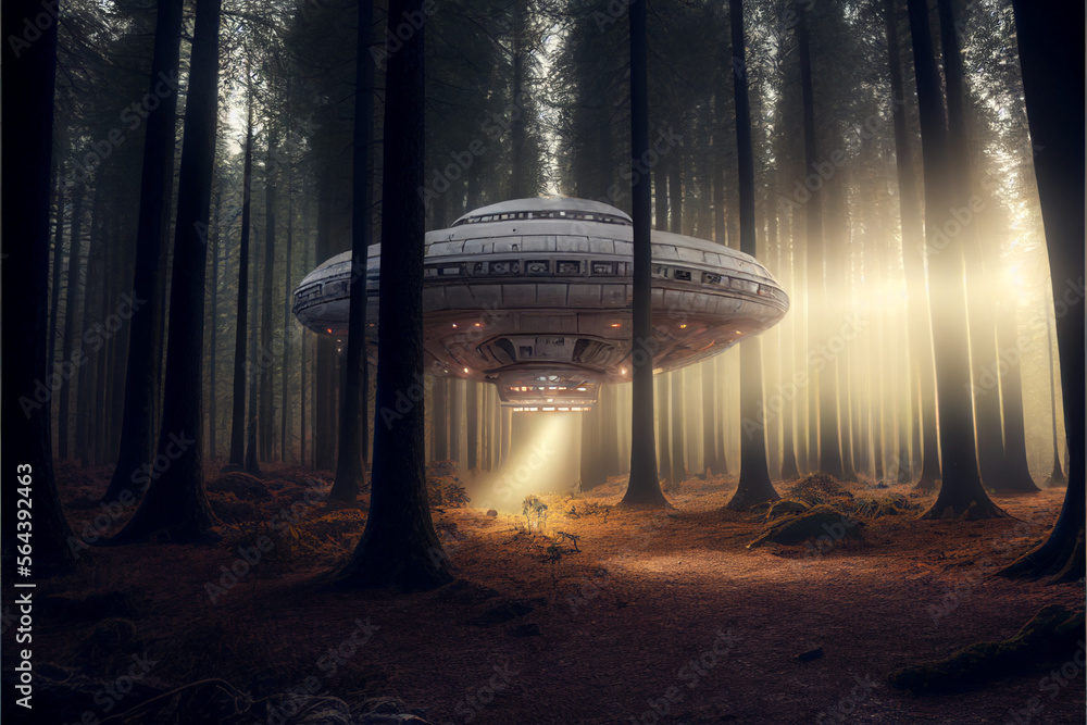 Generative ai UFO in the trees in the forest ,Rendlesham forest ...