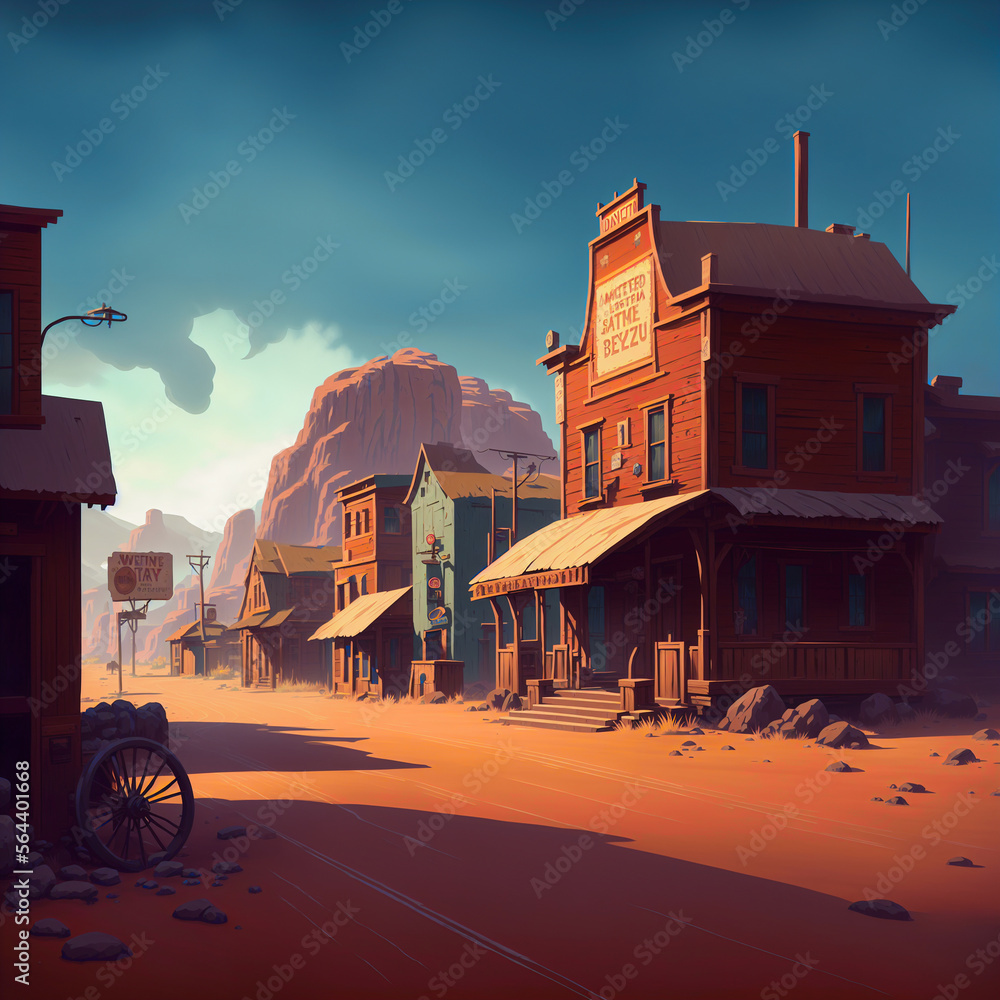 Western town, western street, an old wild west town with wooden ...