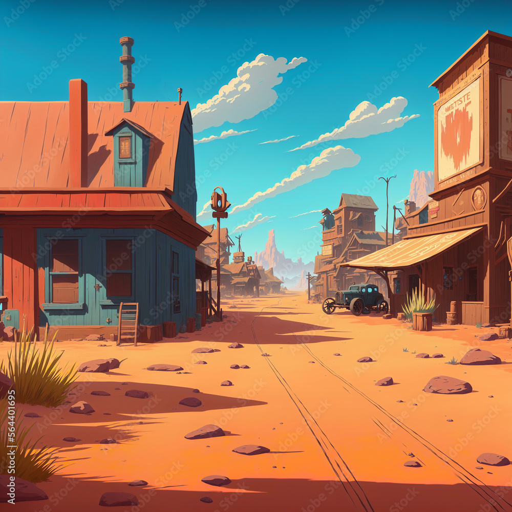 Western town, western street, an old wild west town with wooden ...