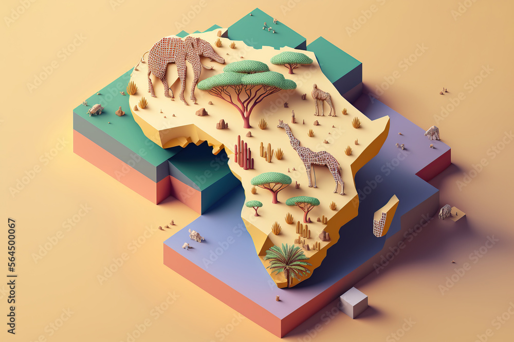 Map of Africa pastel color, 3D render style, isometric view. Generative AI illustration. Stock ...